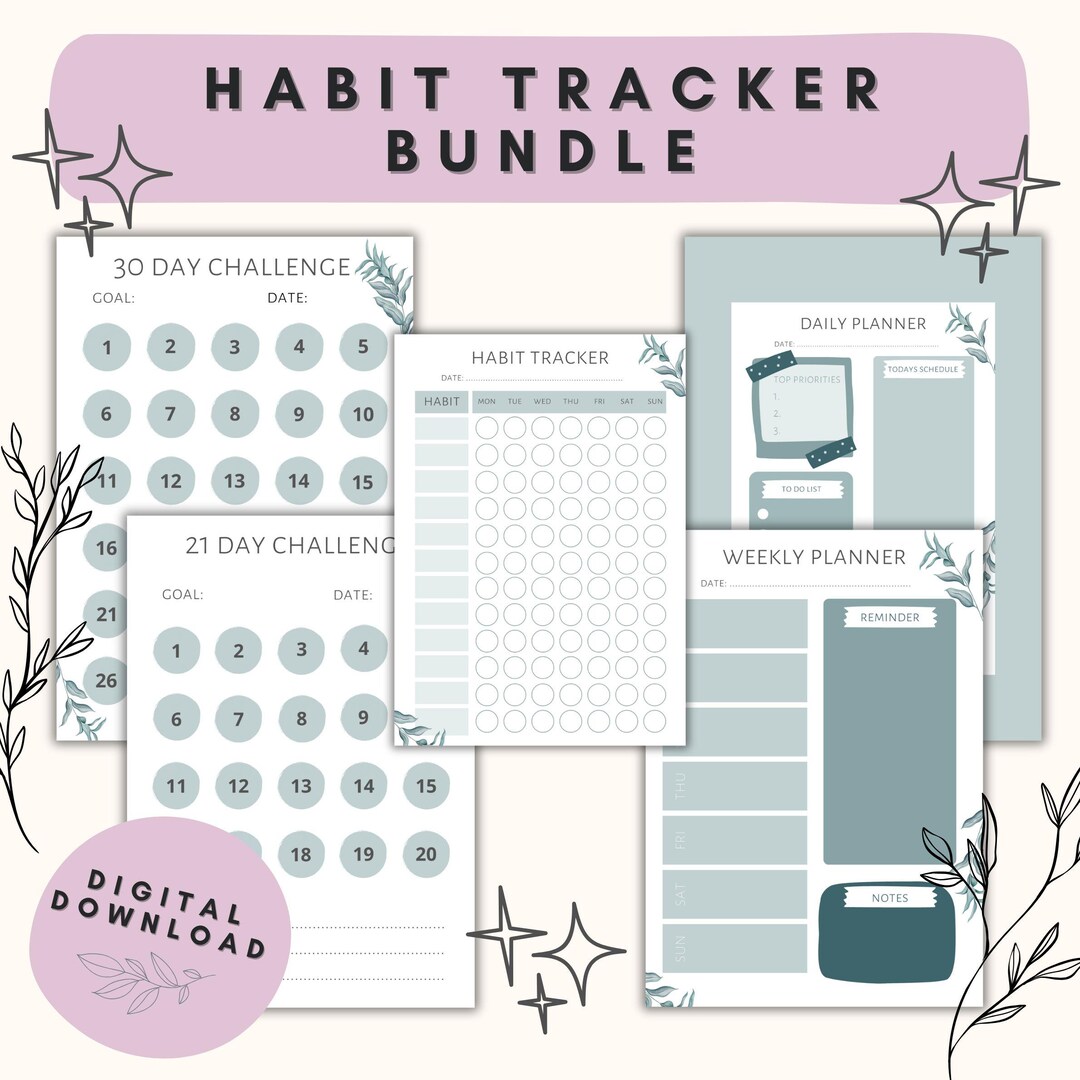 Habit Tracker, Challenge Tracker, Daily Planner, Weekly Planner, 21 Day ...