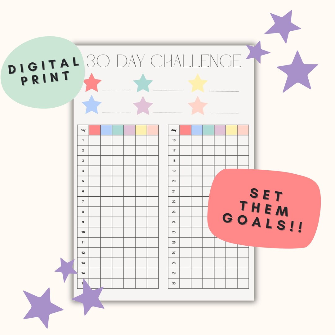 30 Day Goal Tracker, Printable Challenge Sheet, Easy Challenge, 30 Day ...