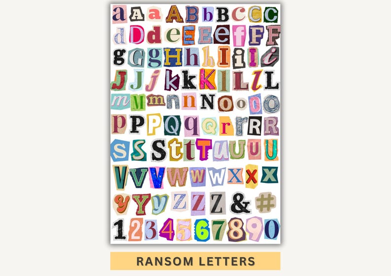 Ransom Letters & Number Notes, Printable Magazine Cutouts, Digital ...