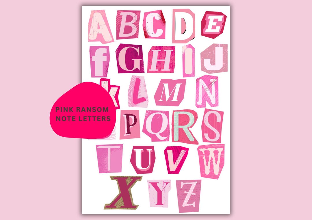 Pink Ransom Notes Letters & Numbers, Magazine Cutout Digital Print ...