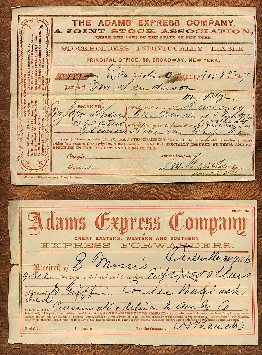 Adams Express Company 1800s Receipts - Etsy