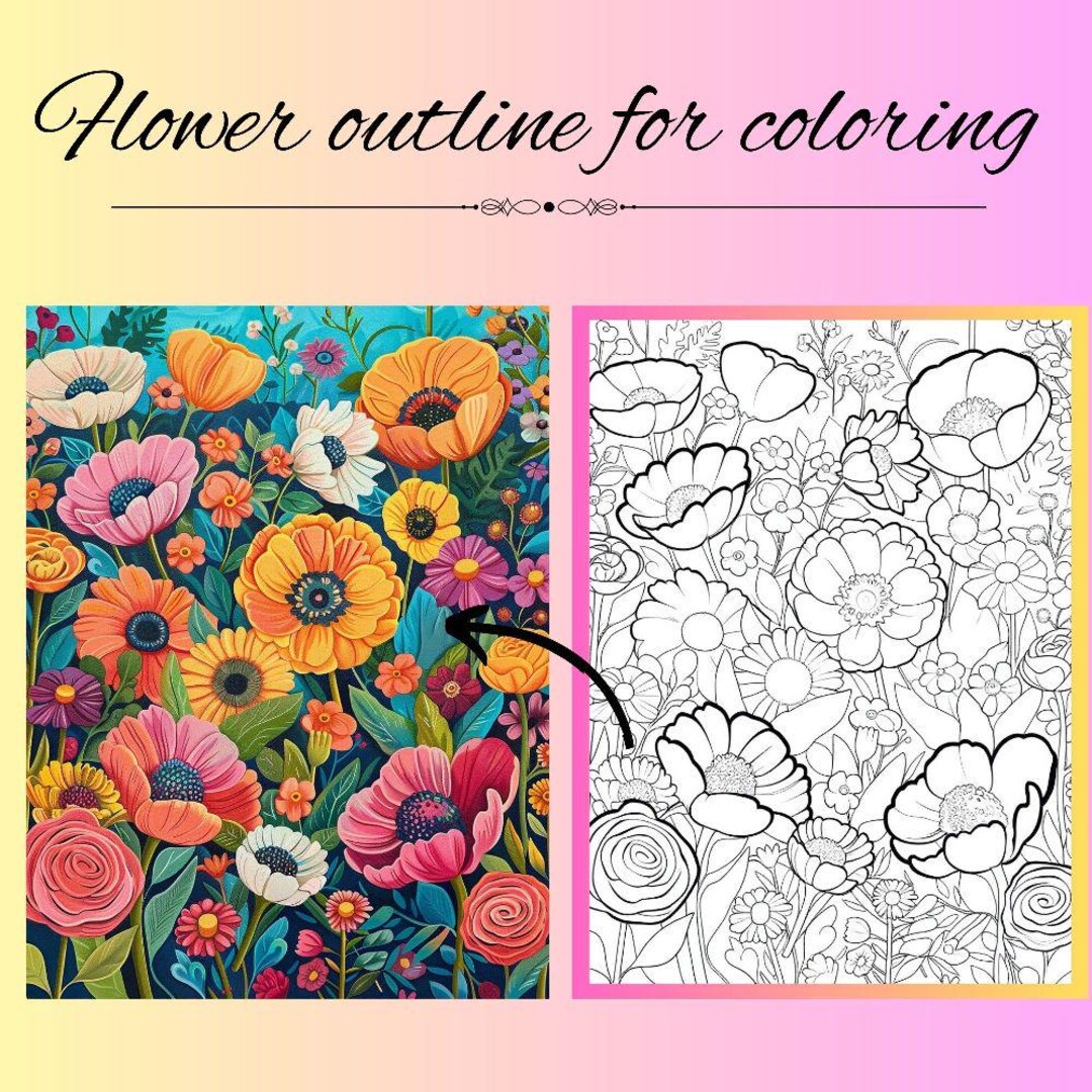 Flowers Drawing Outline, Printable Flower Outlines, Black Line Art for ...