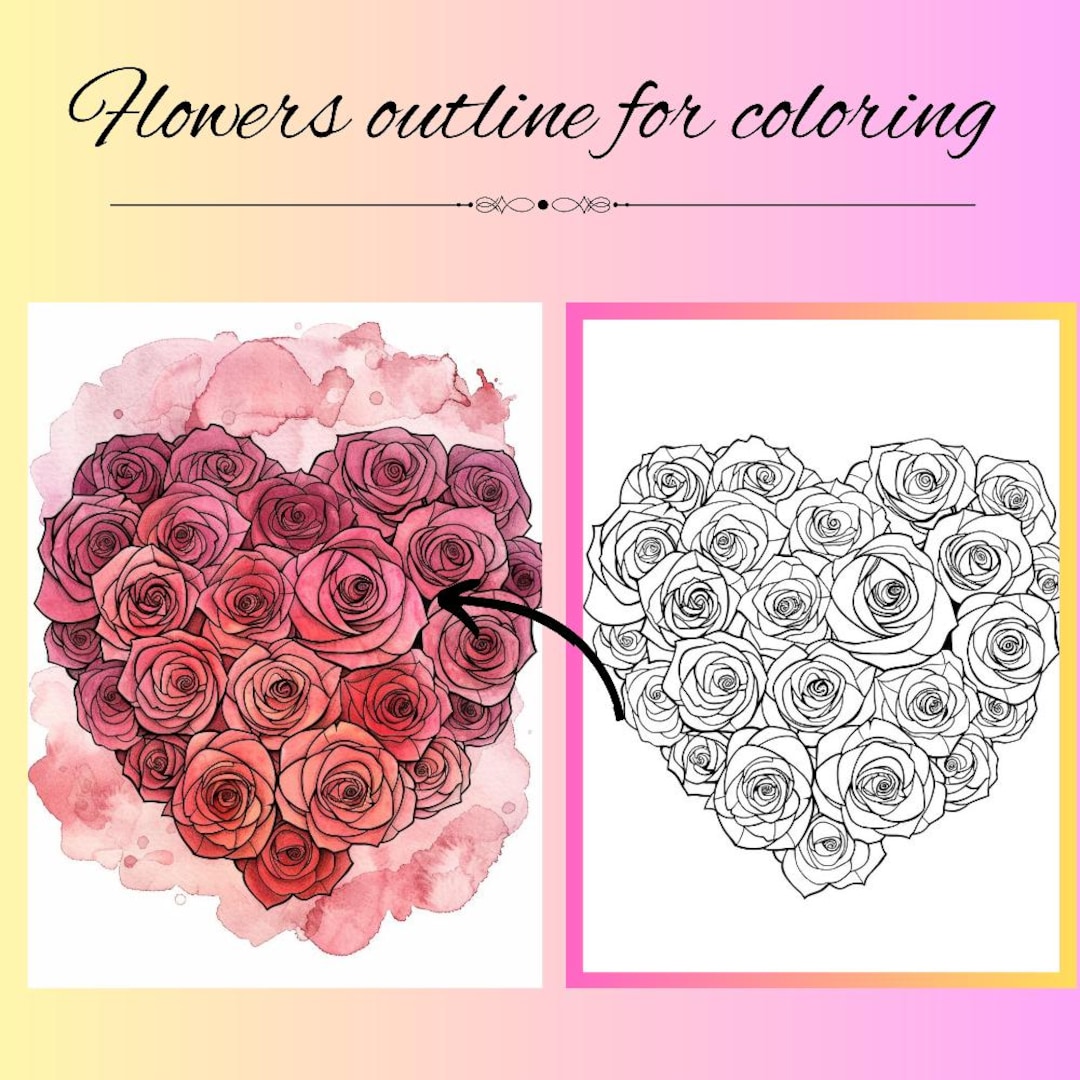 Heart Shaped Rose Outlines to Color PDF, Heart Shaped Rose Drawings to ...