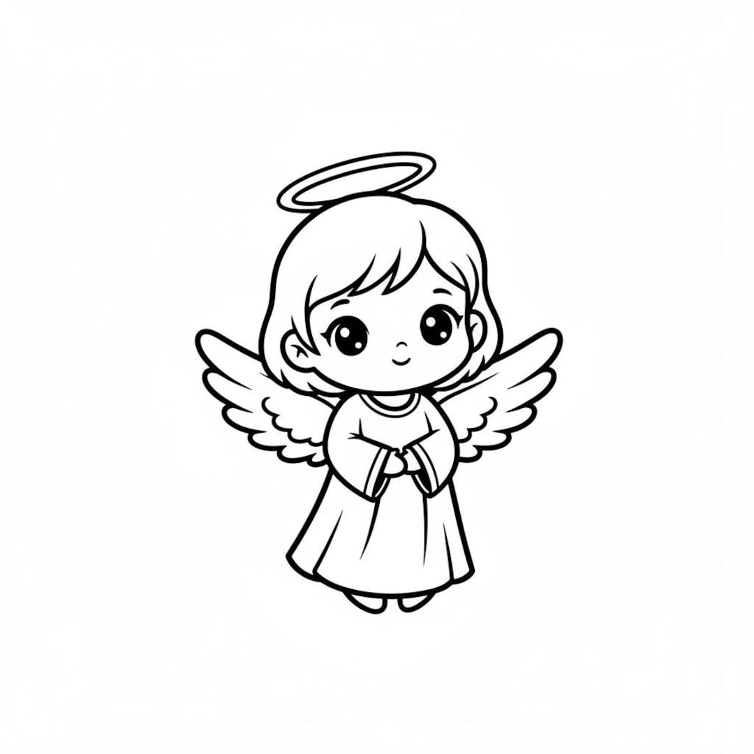 Angel SVG Outline PNG Line Art Vector Black and White for Cricut - Etsy