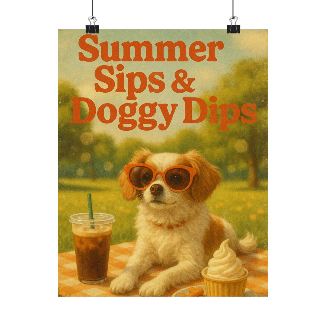 Satin Posters of Summer Sips & Doggy Dips, Dog Lover Wall Art ...