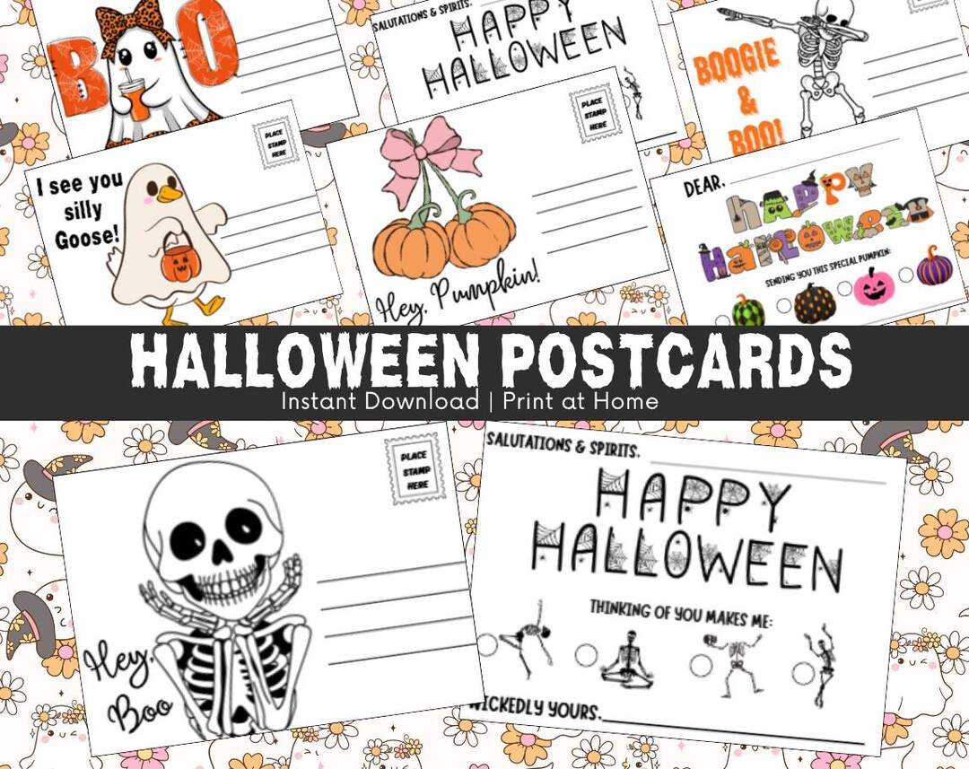 Halloween Color-your-own Postcards: Kids Activity, Printable Cards (PDF ...