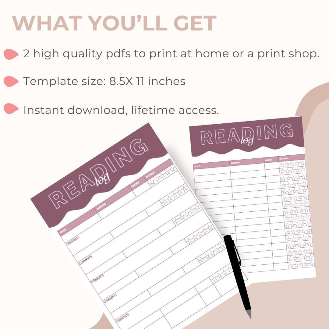 Printable Reading Log, Tracker for Kids, Teens and Adults (digital ...