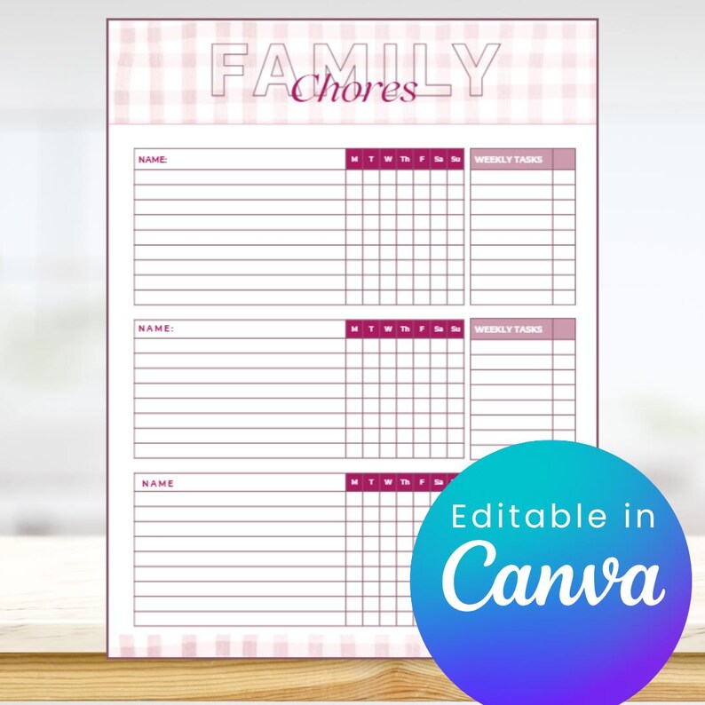 Family Chore Chart Printable: Editable Cleaning Schedule, Task Tracker ...