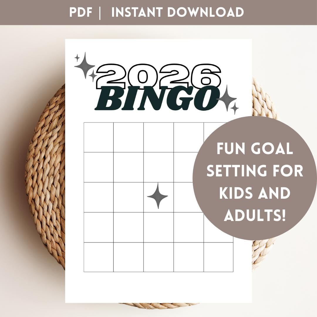New Years Goal Setting Bingo Card for Tracking Yearly Progress (instant ...