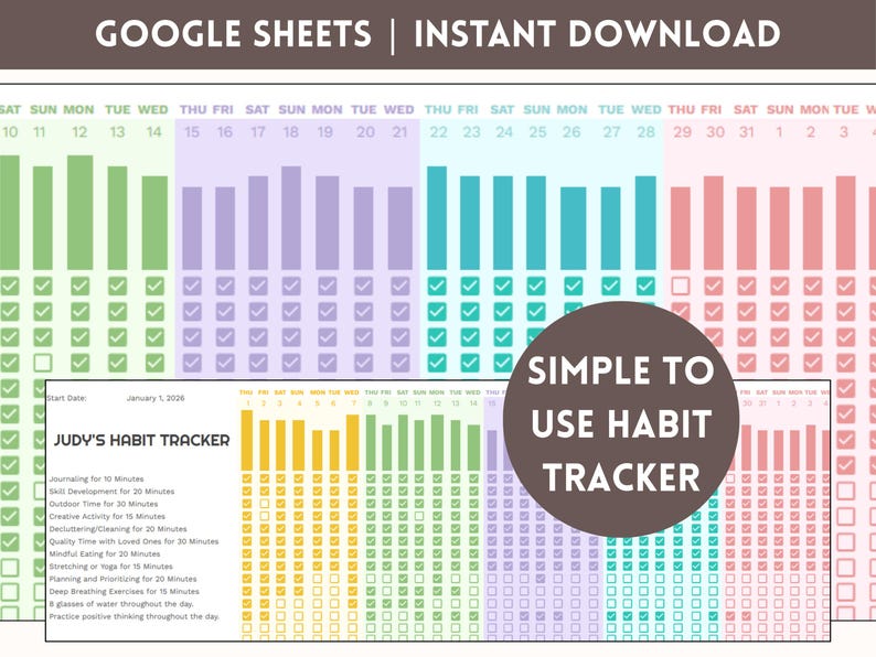 Habit Tracker Google Sheets Template With Checkbox Habit Tracker ...