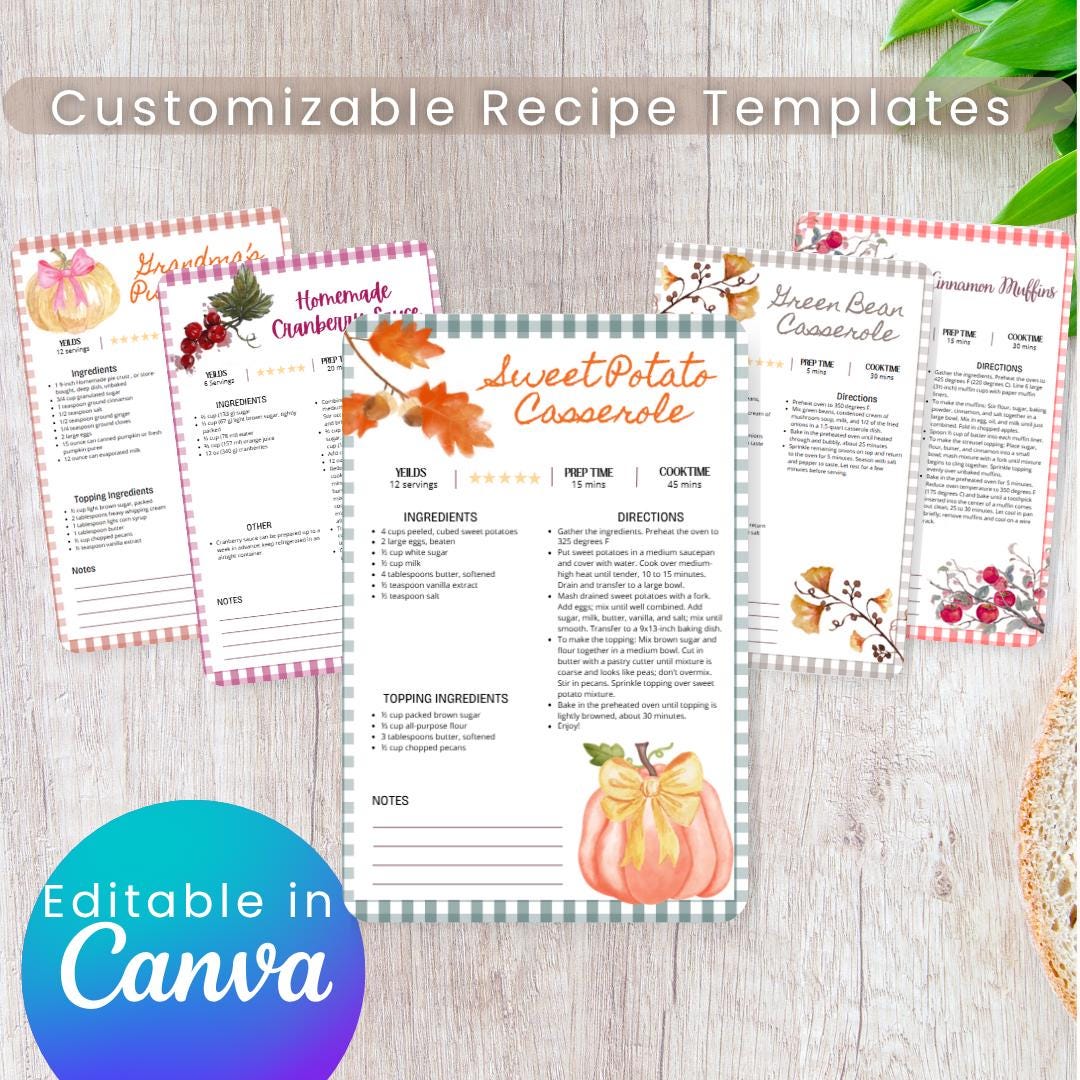 Fall Recipe Template | Thanksgiving Cookbook Canva Card (digital) - Etsy