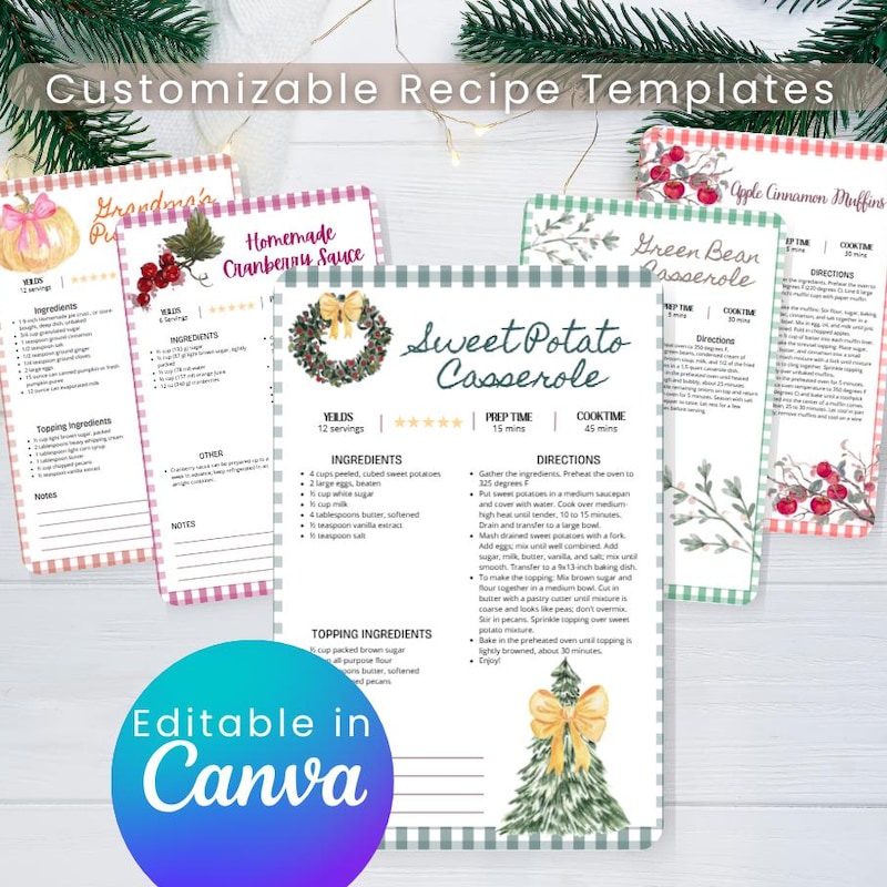 Holiday Recipe Cards - Etsy