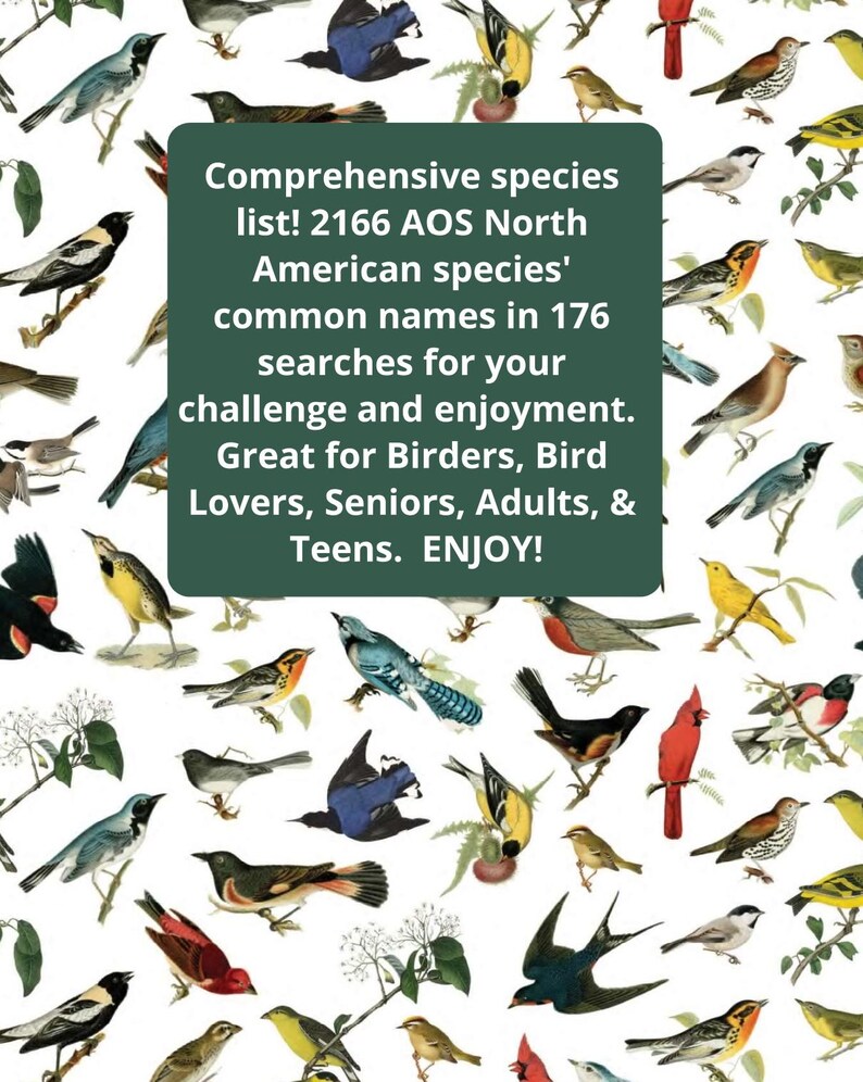 North American Birds Word Search Large Print_puzzles 141-160 - Etsy