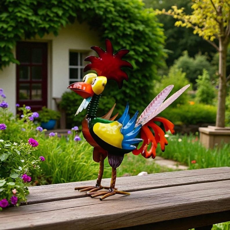 Rustic Metal Rooster Garden Ornament: Whimsical Farmhouse Patio Decor ...