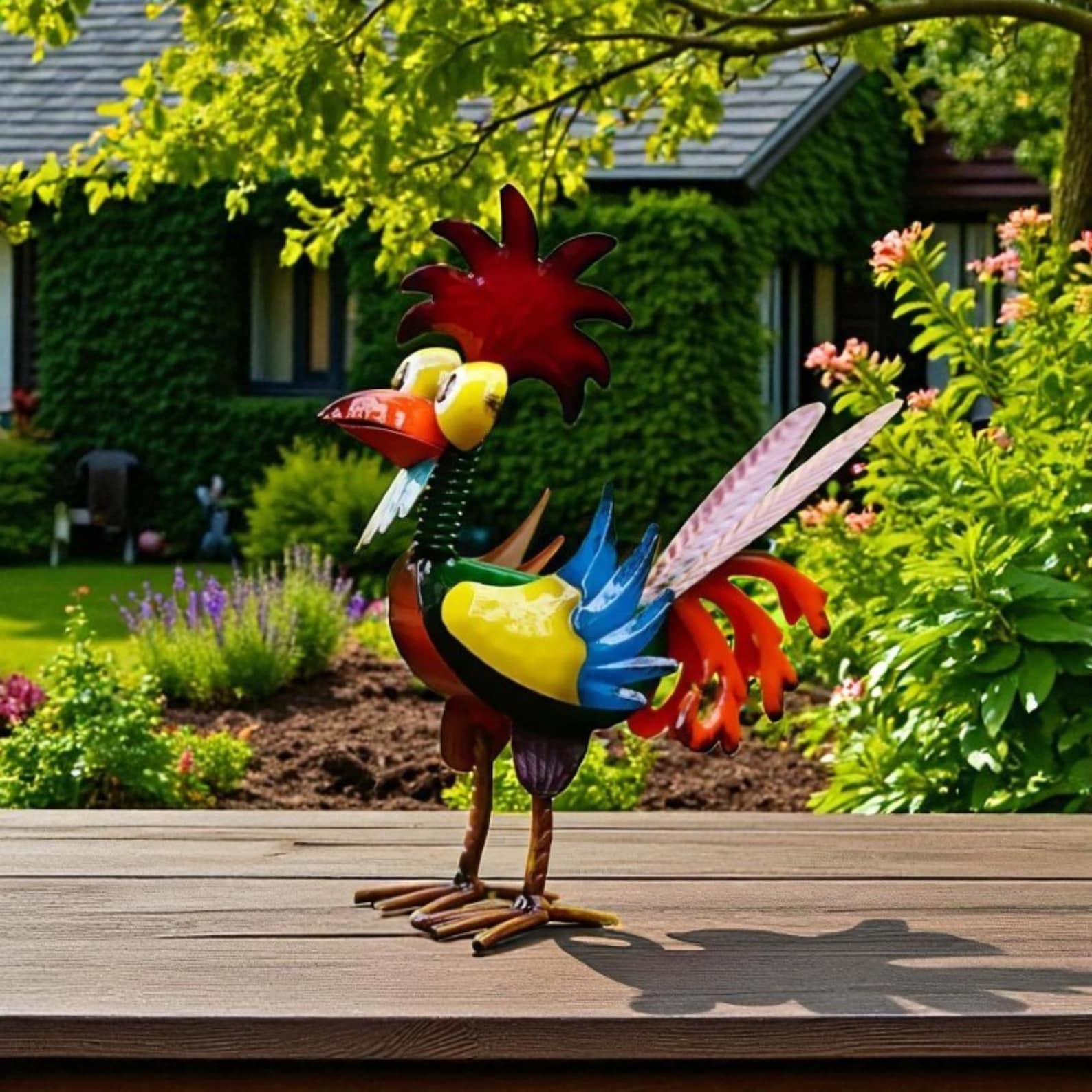 Rustic Metal Rooster Garden Ornament: Whimsical Farmhouse Patio Decor ...