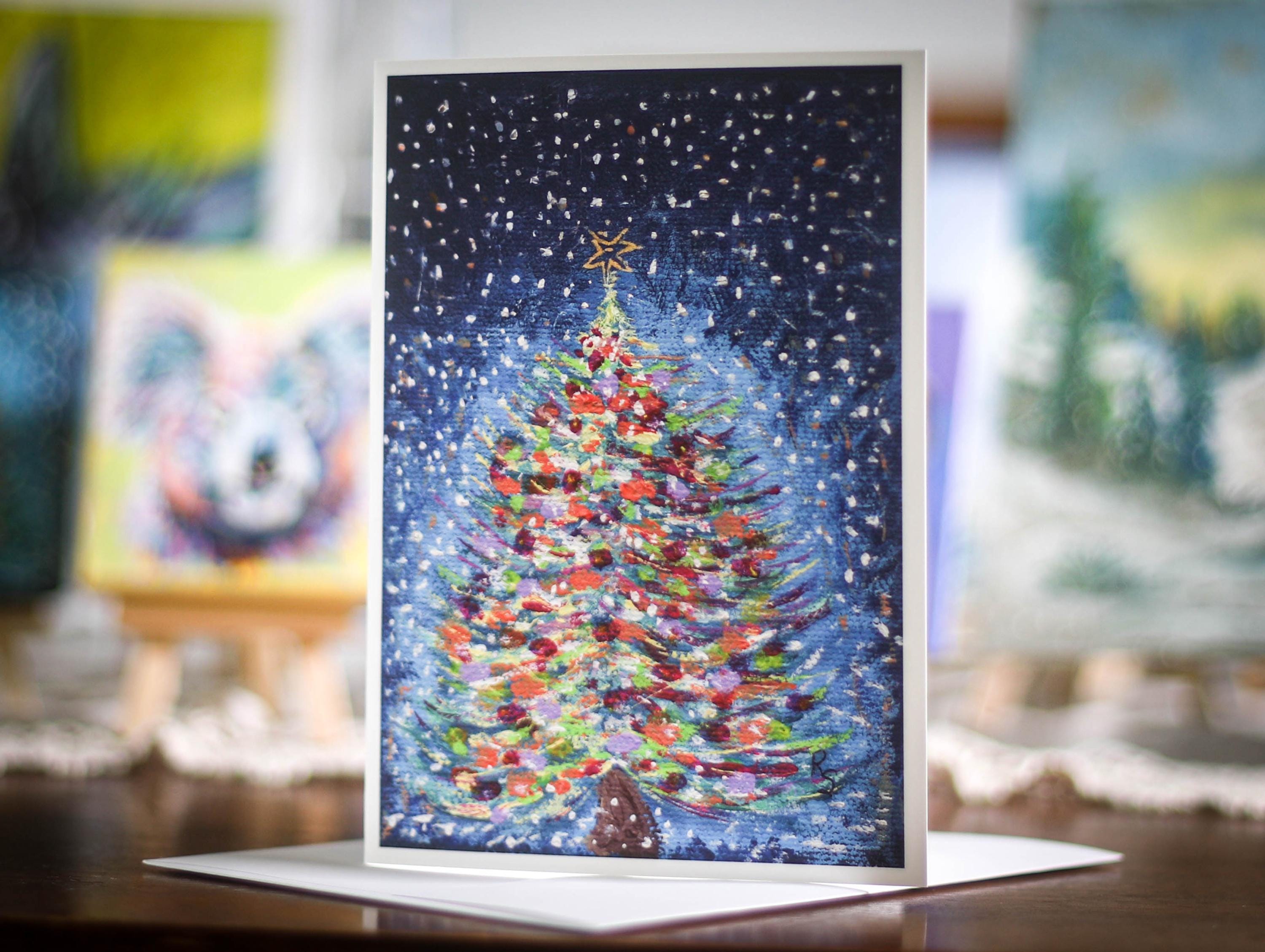 Whimsical Christmas Tree Art Card: Giclee Print, Cotton Rag Paper - Etsy