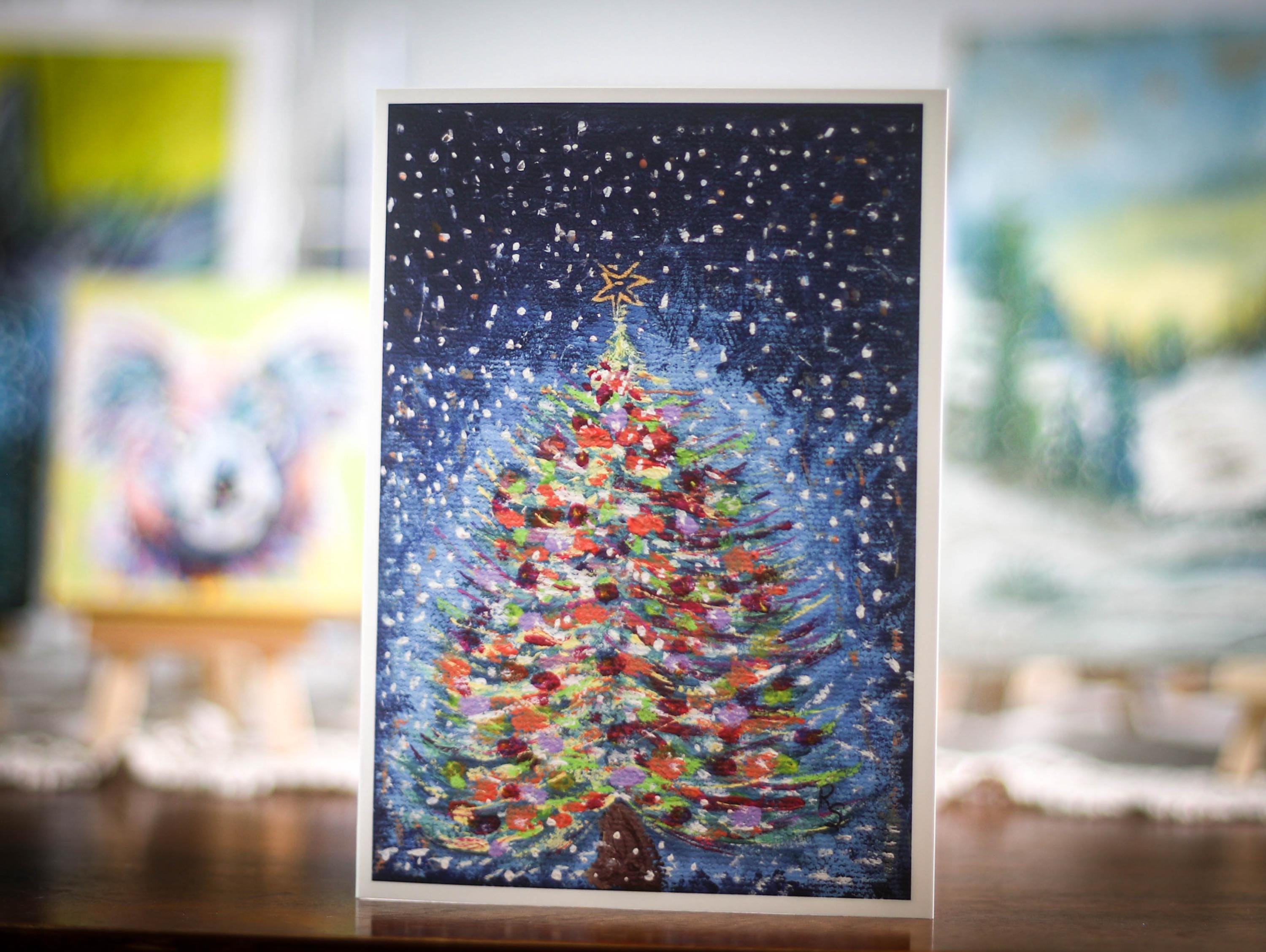 Whimsical Christmas Tree Art Card: Giclee Print, Cotton Rag Paper - Etsy