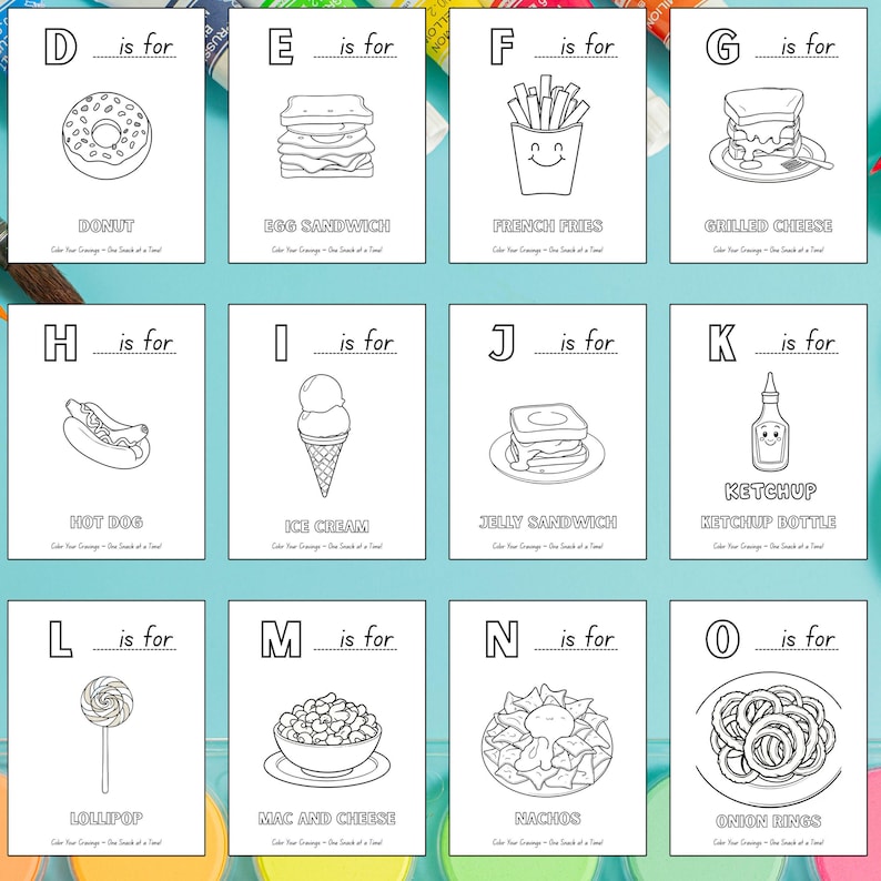 Food Coloring Pages for Kids A to Z, Printable Busy Book (instant ...