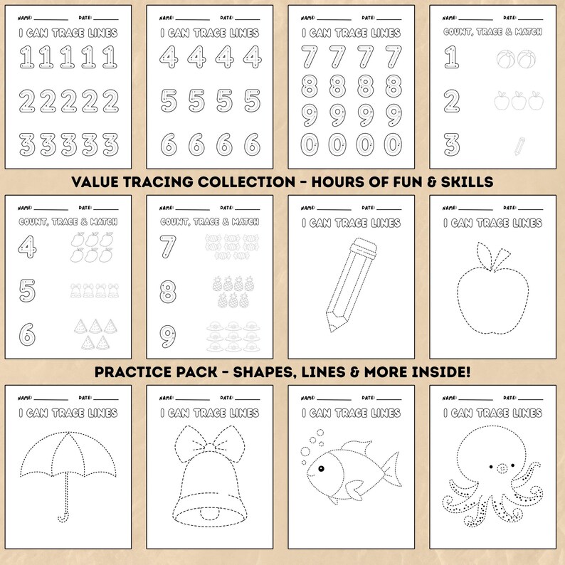 Preschool Tracing Worksheets PDF Bundle: Numbers, Mazes, Line Tracing ...