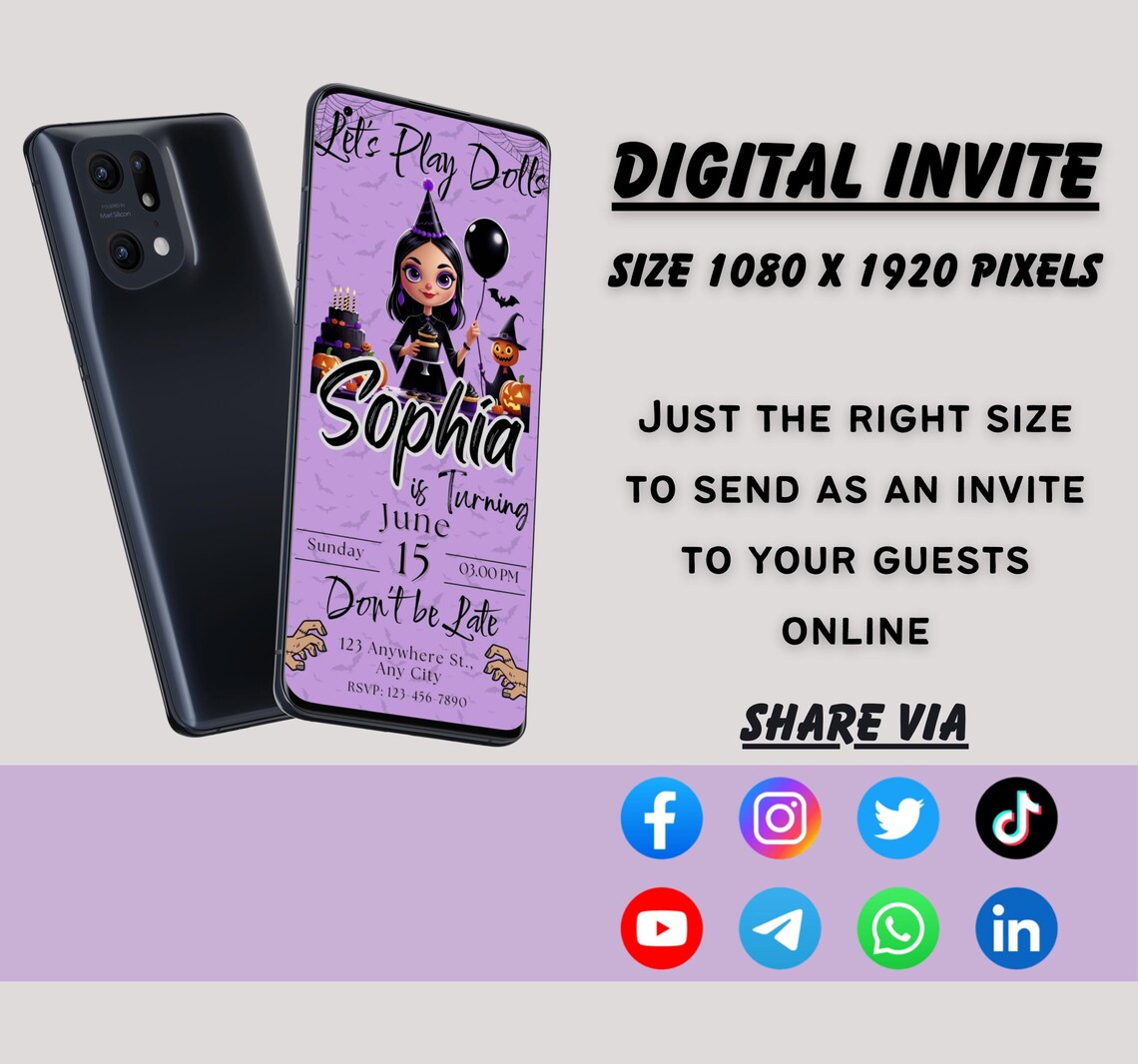 Wednesday Addams Birthday Evite: Editable Spooky Template (digital ...