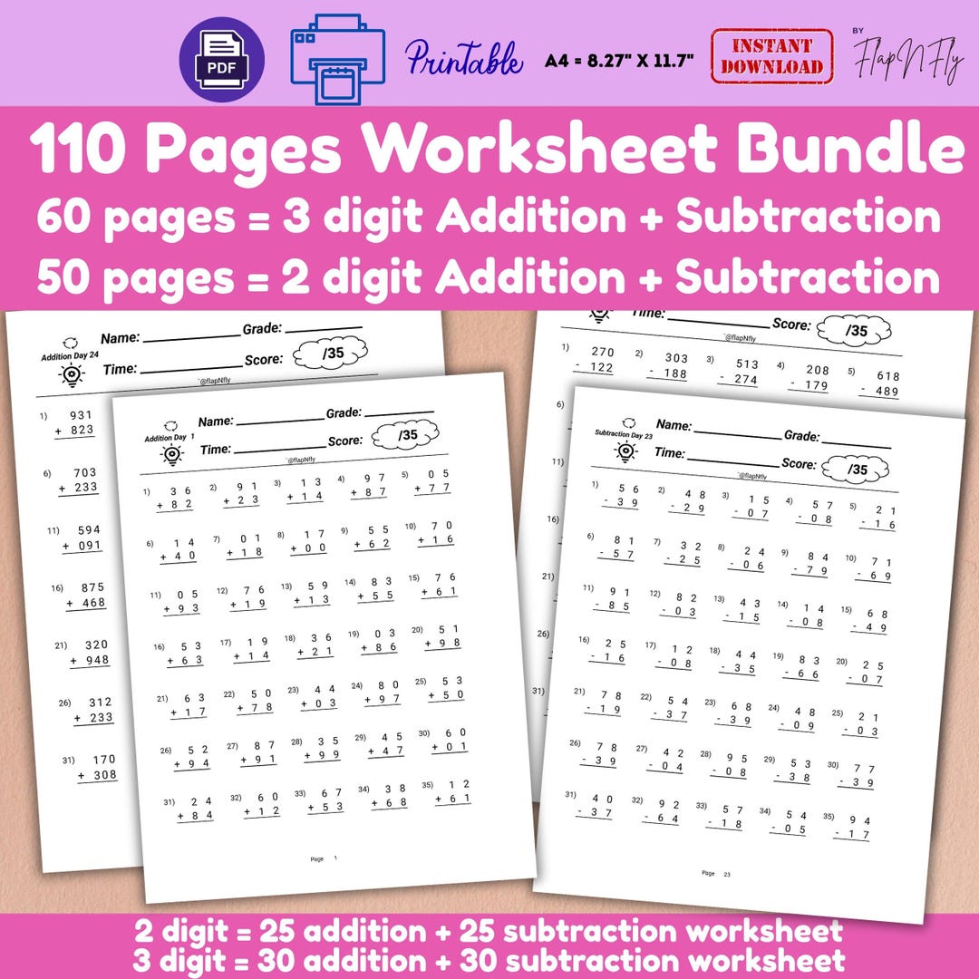Ultimate Math Bundle: 3 Digit and 2 Digit Addition Worksheets Including ...
