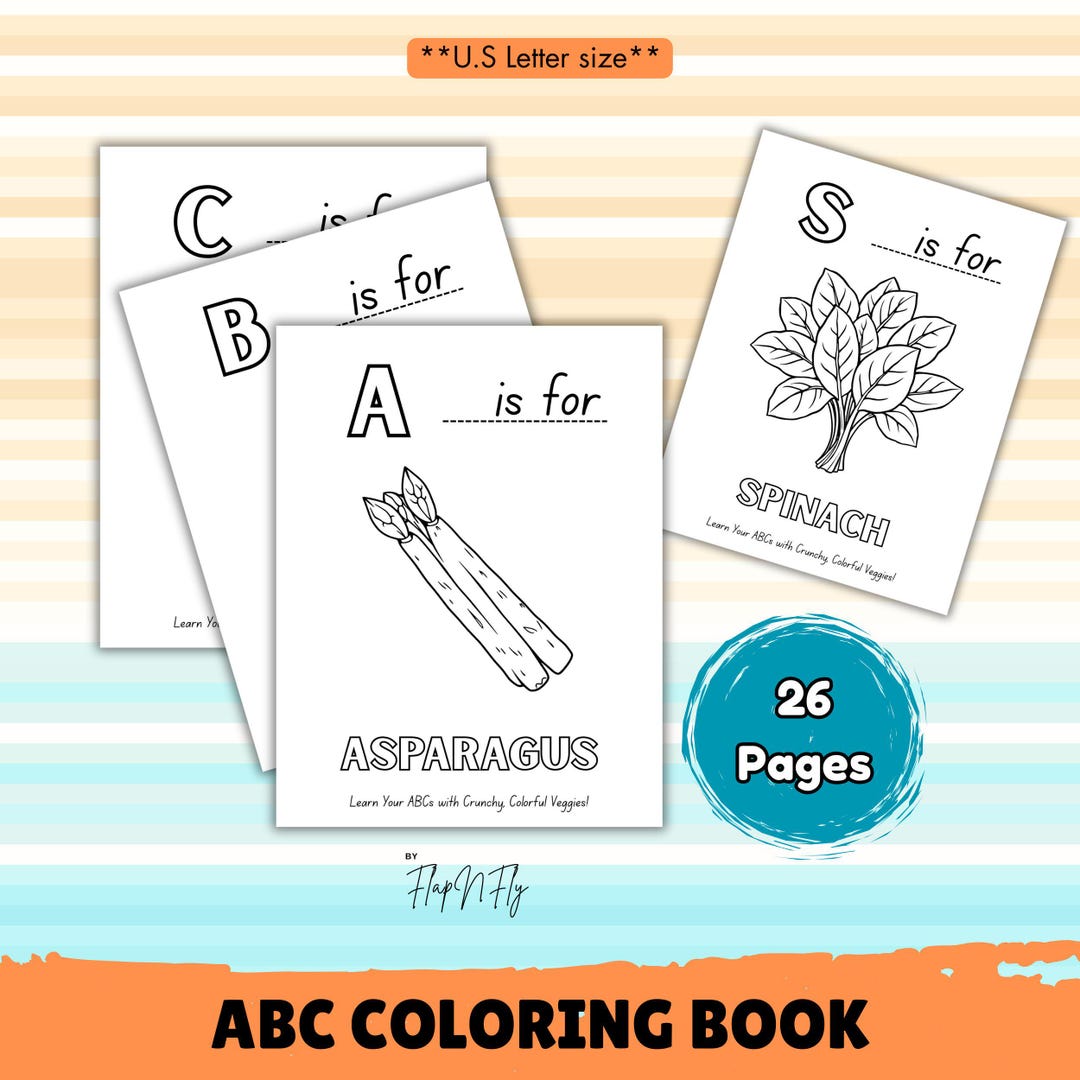 Alphabet A-Z Vegetables Coloring Book for Kids – 26 Printable Pages ...