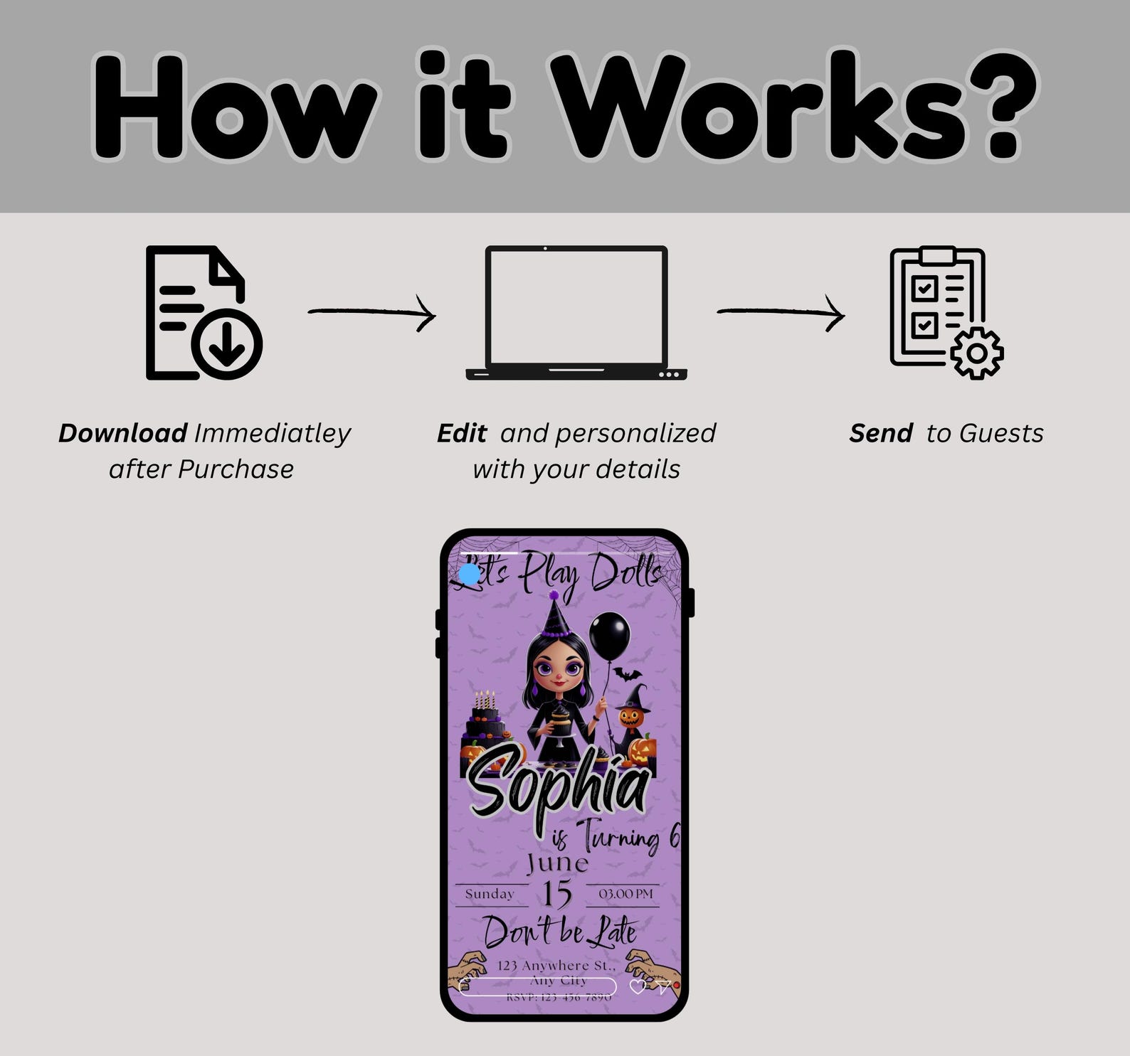 Wednesday Addams Birthday Evite: Editable Spooky Template (digital ...