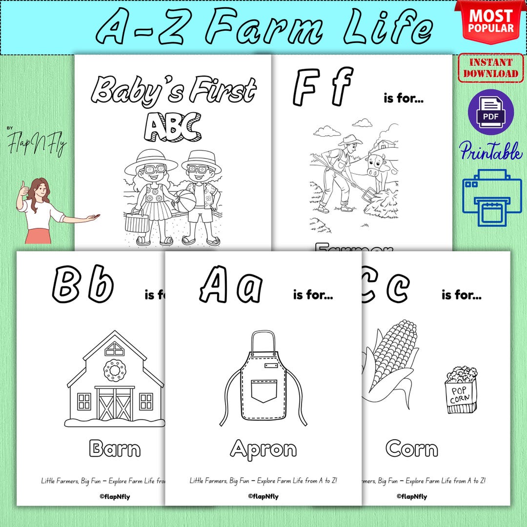 Farm A-Z Coloring Book: Baby Animals, Toddler Learning (PDF Printable 8 ...
