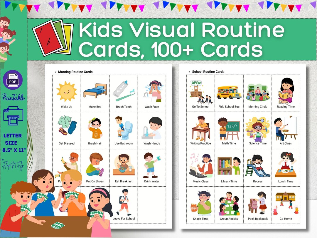 Kids Visual Routine Cards | Printable Daily Schedule | First Then ...