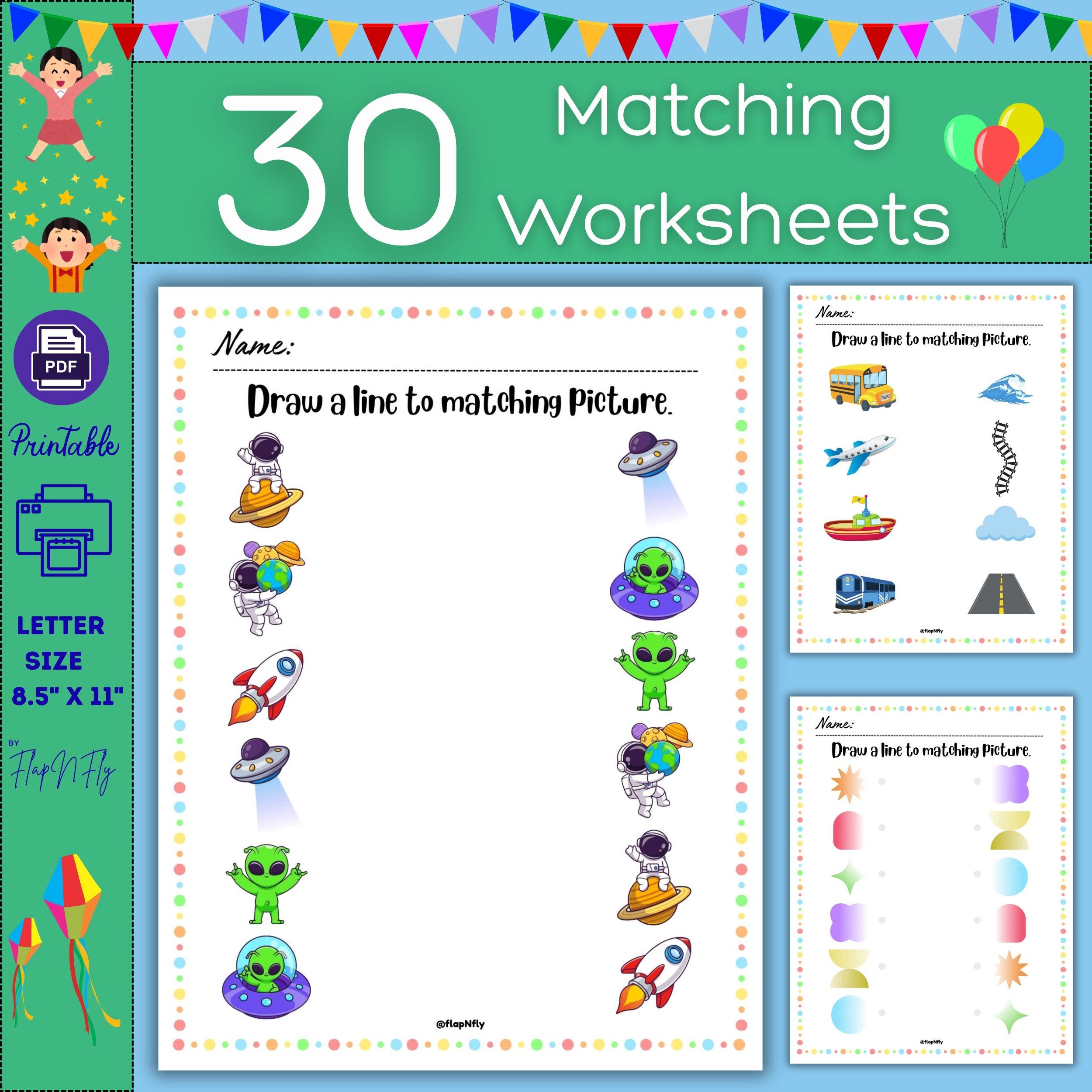 Printable Matching Activity Pages – Draw a Line to Match Worksheets for ...