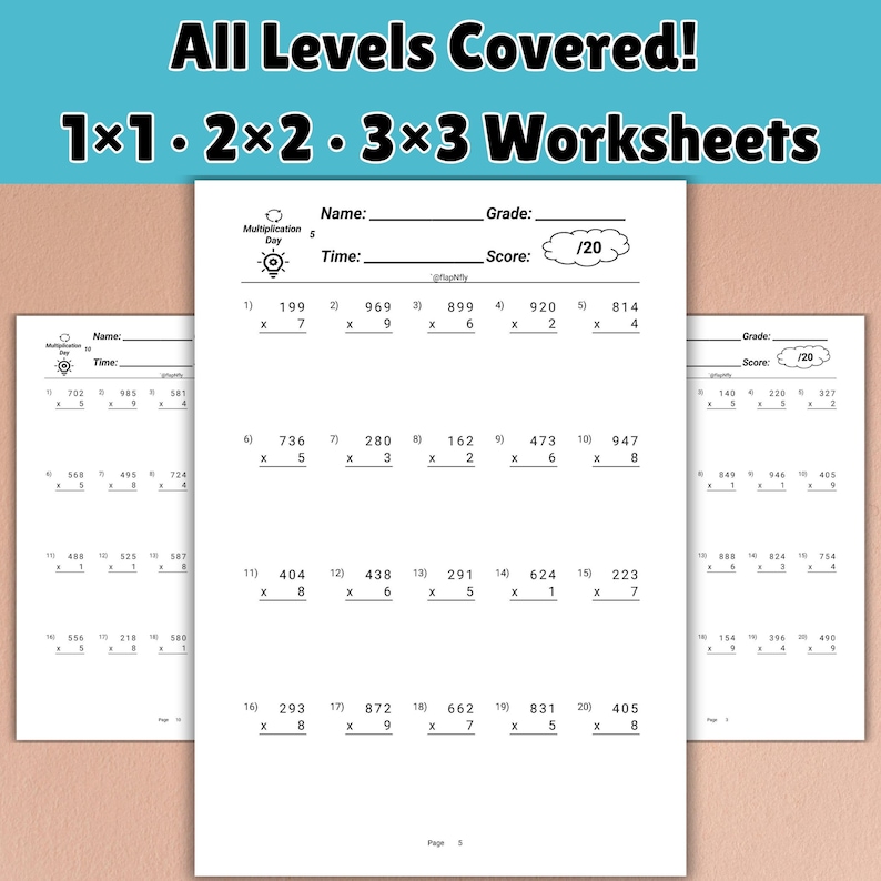 Printable Multiplication Practice Sheets | 1, 2 & 3 Digit Problems | 60 ...