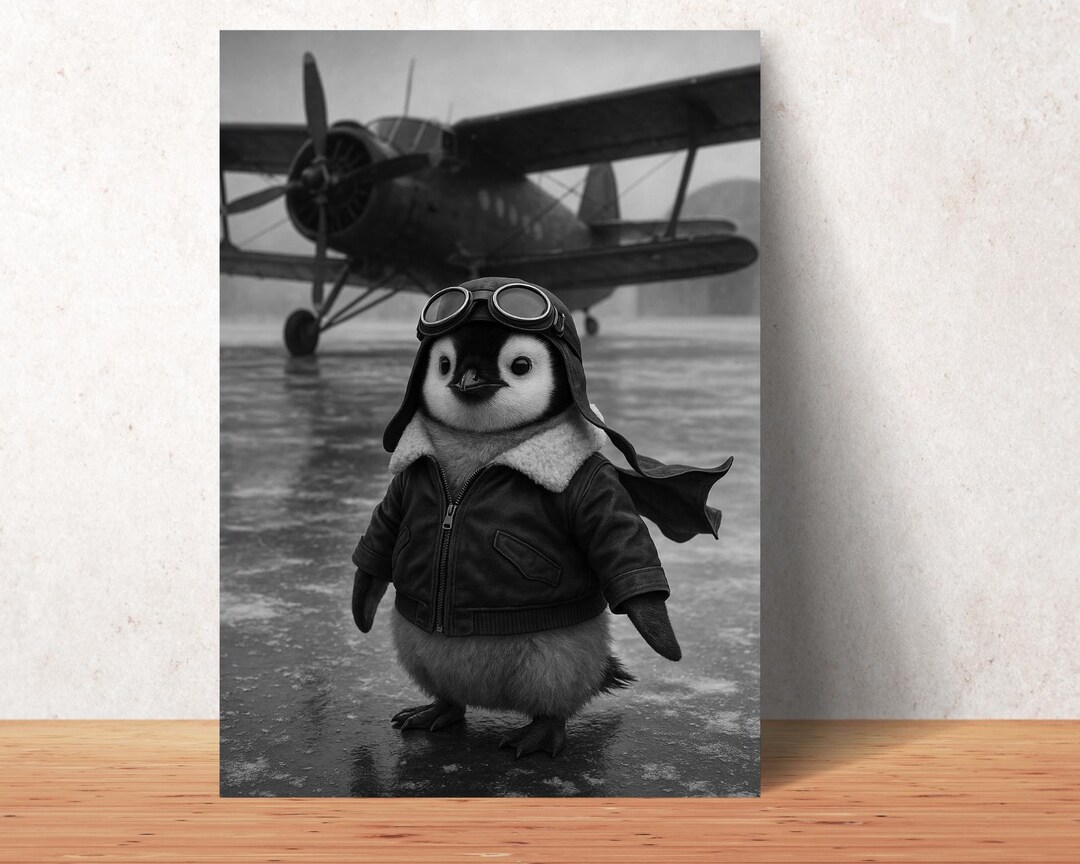 Penguin Aviator Poster – Digital Nursery Print, Parent & Baby Animal ...