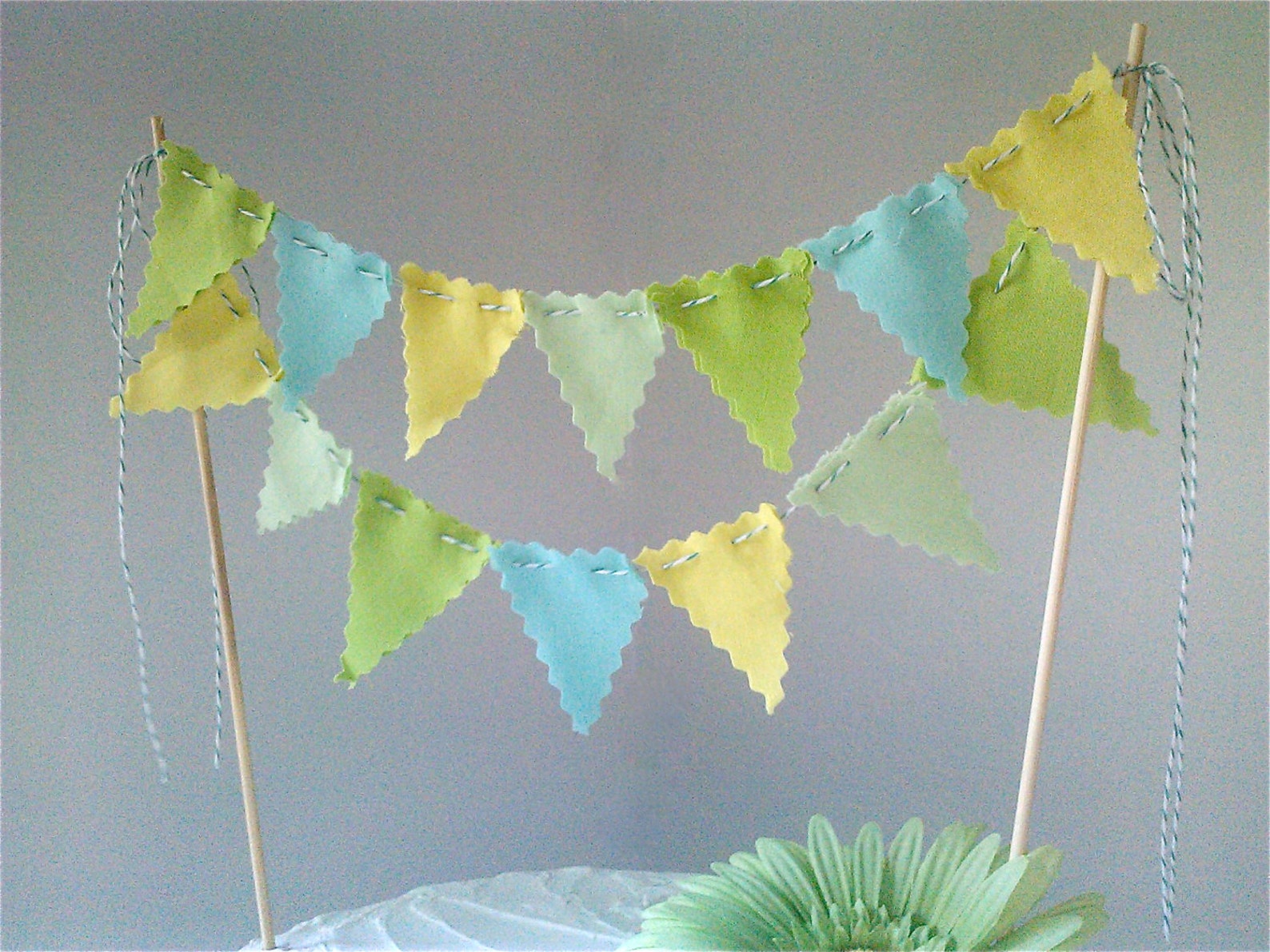 Cake Bunting Pennant Flags Cake Topper Aqua Lime Chartreuse | Etsy
