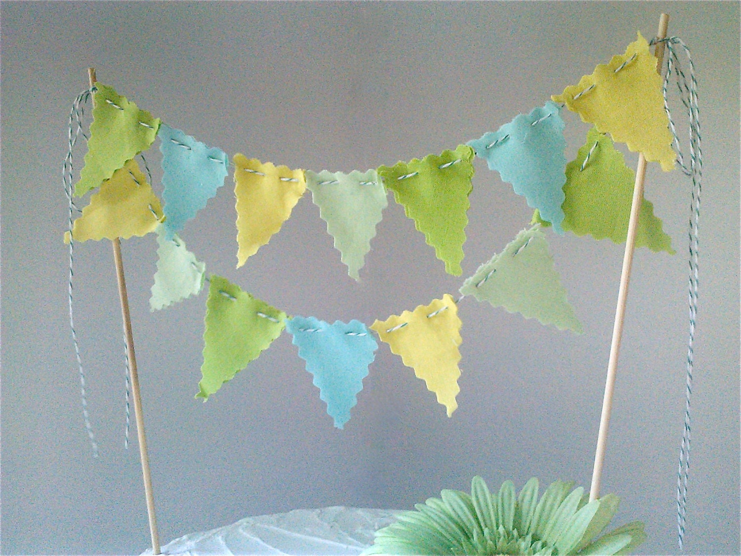 Cake Bunting Pennant Flags Cake Topper Aqua Lime Chartreuse | Etsy