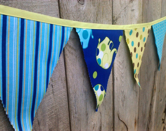 Bunting Flags Turquoise Navy Lime Green Flying Elephants - Etsy