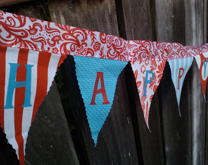 Birthday Banner Pennant Flags in Red,turquoise and White Whimsical ...