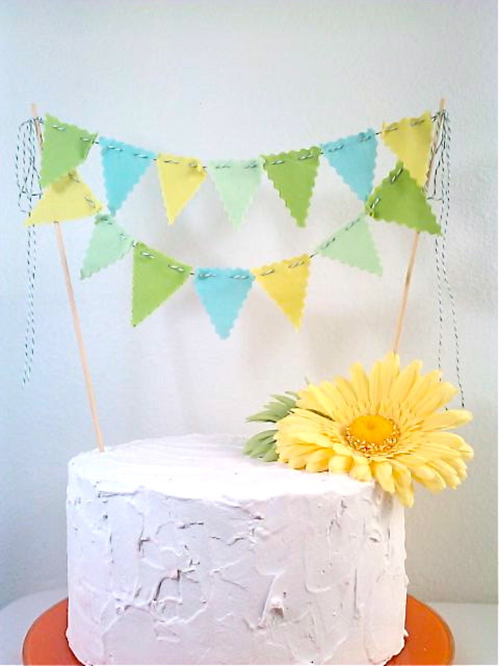 Cake Bunting Pennant Flags Cake Topper Aqua Lime Chartreuse | Etsy