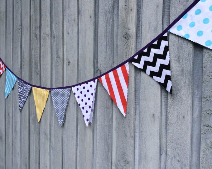 Bunting Flags, Birthday Banner, Party Decor, Fabric Bunting, Kids Room ...