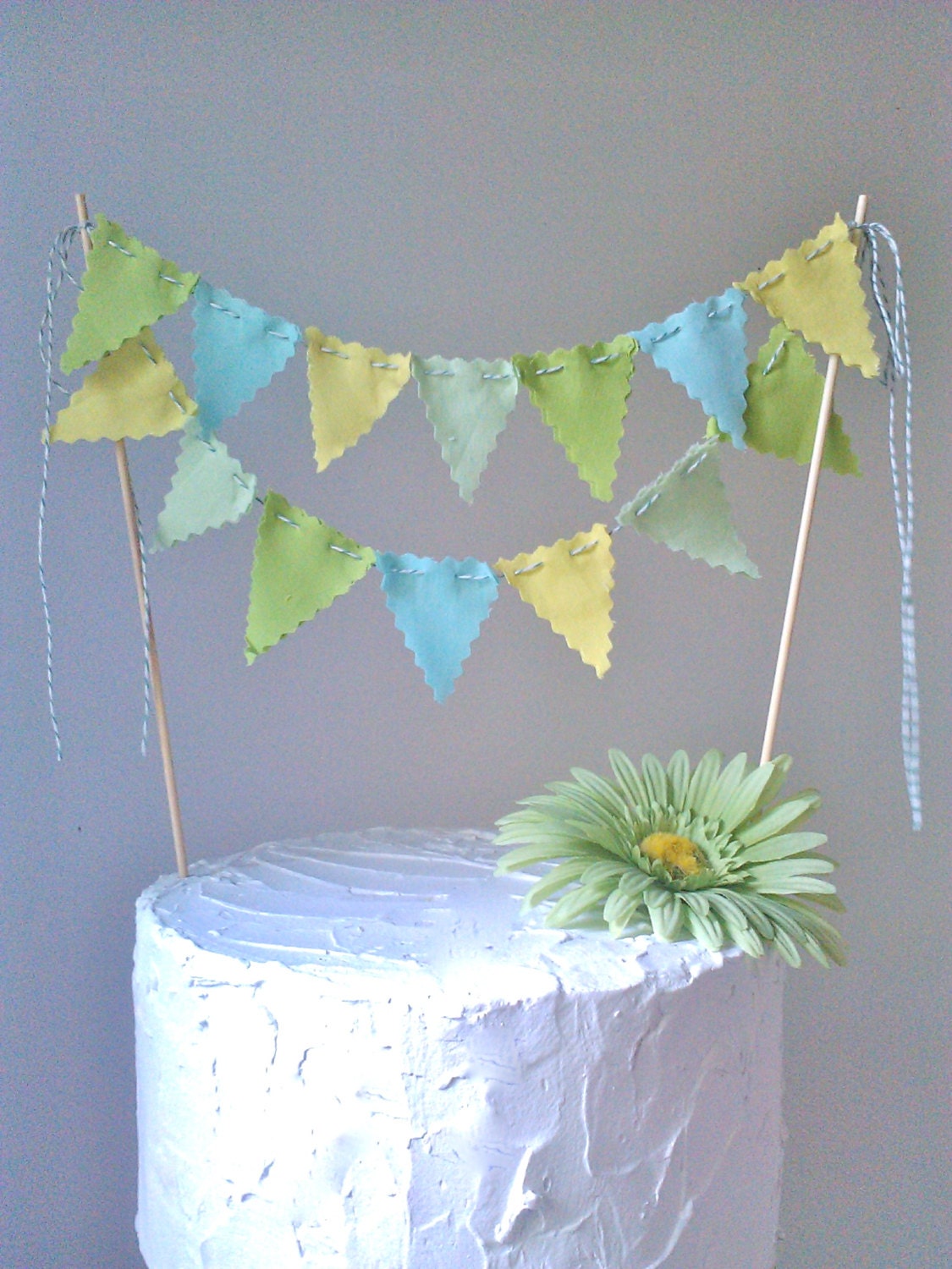 Cake Bunting Pennant Flags Cake Topper Aqua Lime Chartreuse | Etsy