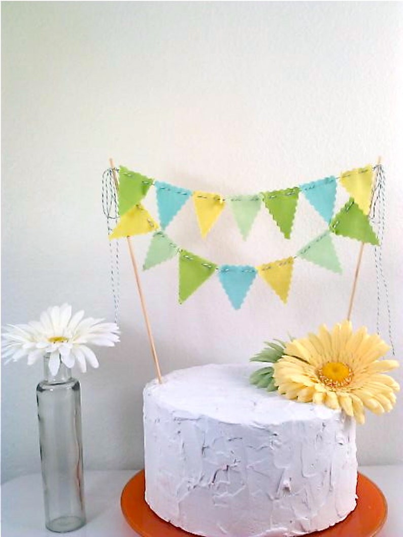 Cake Bunting Pennant Flags Cake Topper Aqua Lime Chartreuse | Etsy