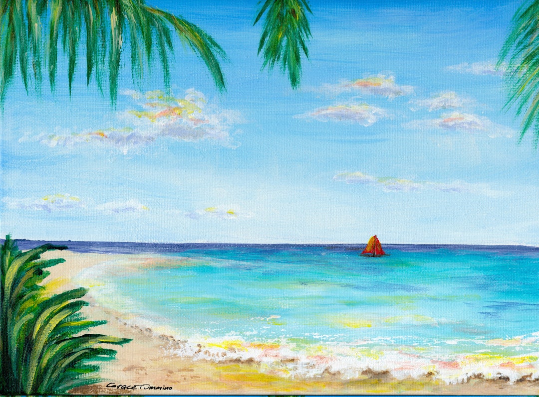 Tropical Beach Impressionist Fine Art Print by Grace Tummino - Etsy