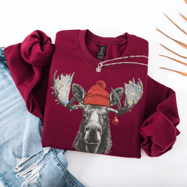 Bull Moose Wearing Beanie Christmas Sweatshirt Mountain Wildlife ...