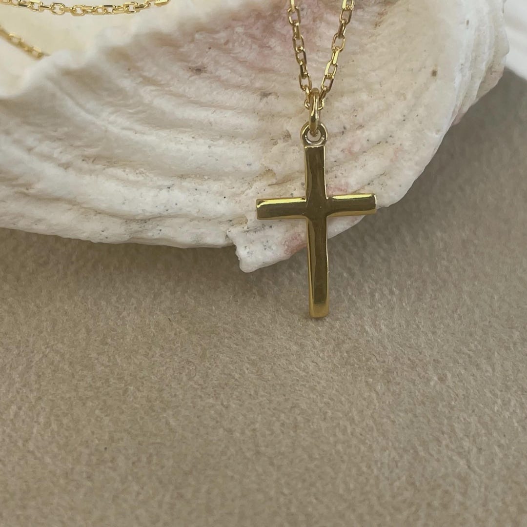 Real Gold Cross Pendant Necklace, Minimalist Christian Jewelry ...