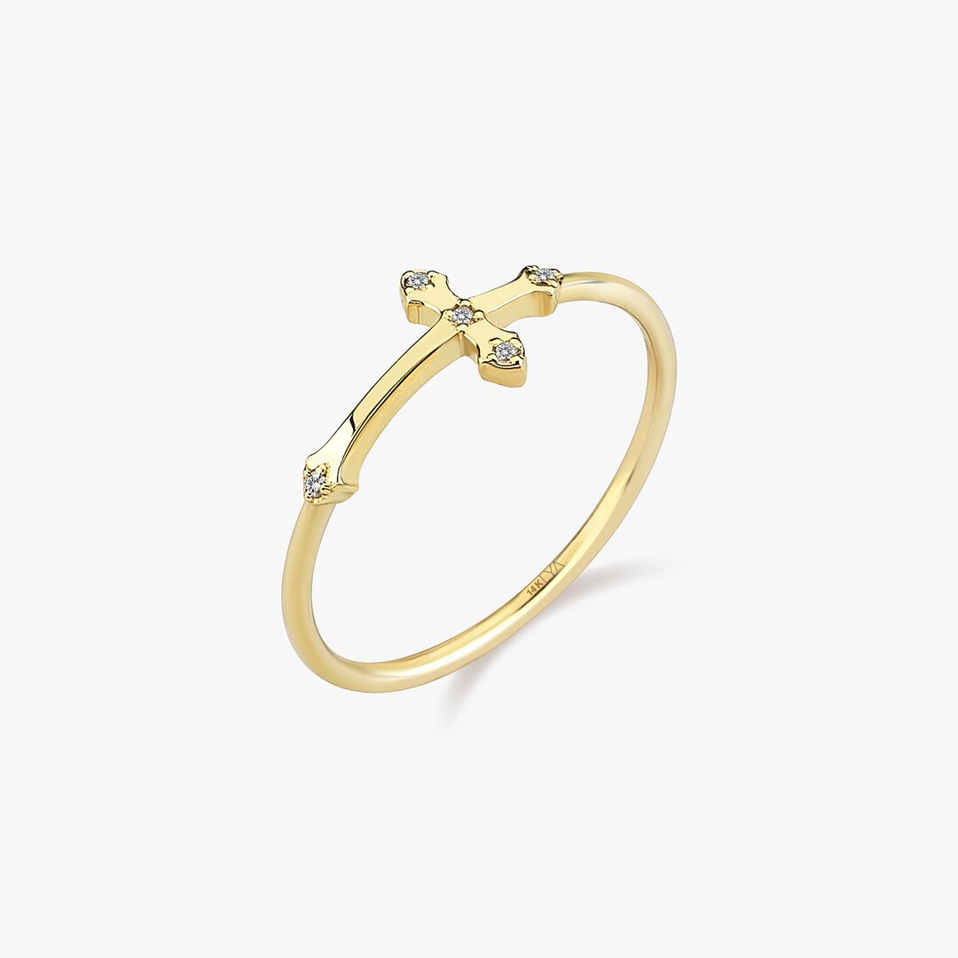 Real Gold Cross Ring, Dainty Stacking Rings for Women, Faith Ring ...