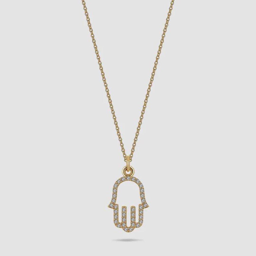 Real Gold Hand of God Pendant Necklace, Hamsa Evil Eye Protection ...