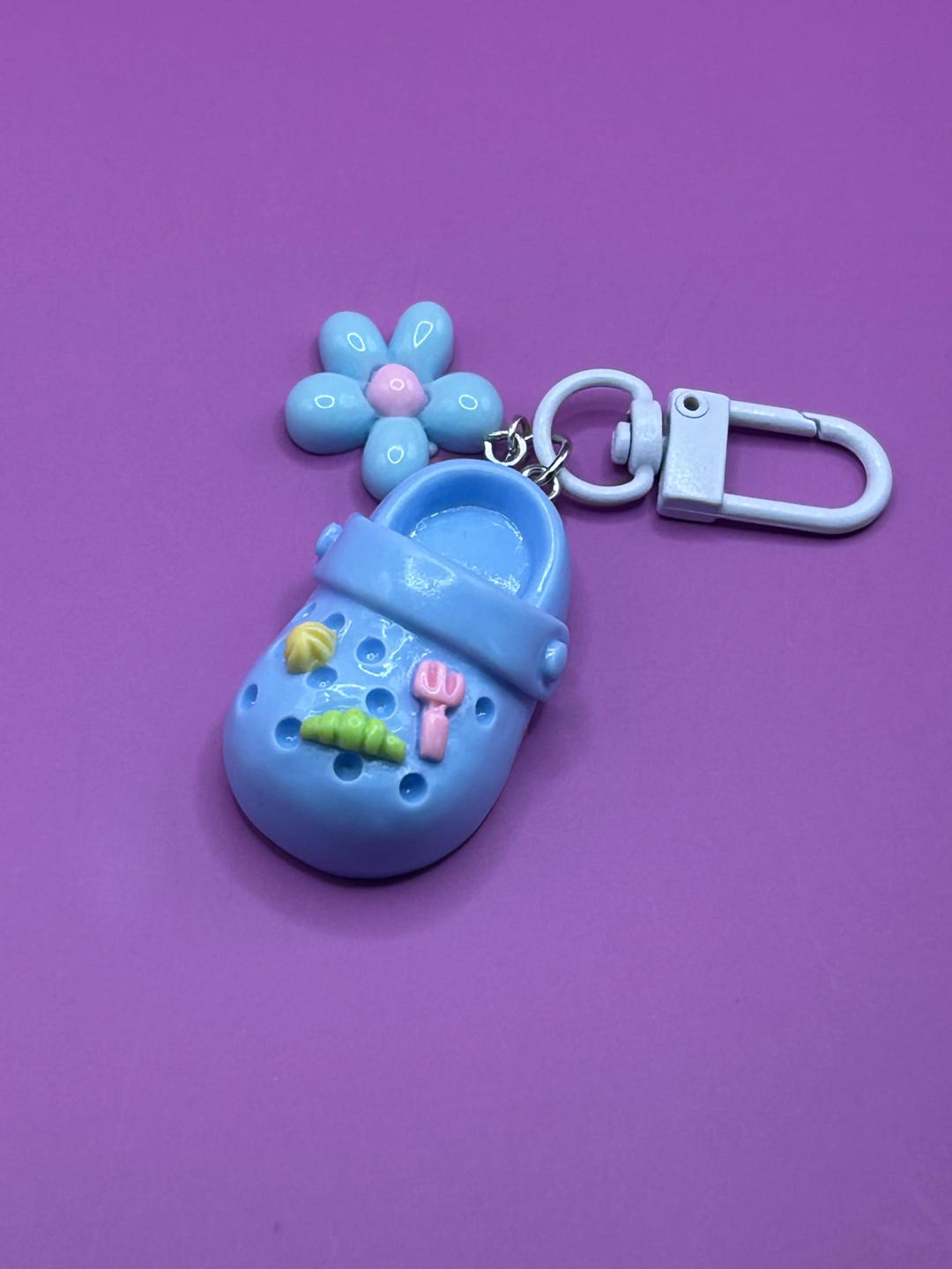 Mini Blue Croc Shoe Keychain – Pastel Flower & Garden Jibbitz-inspired ...