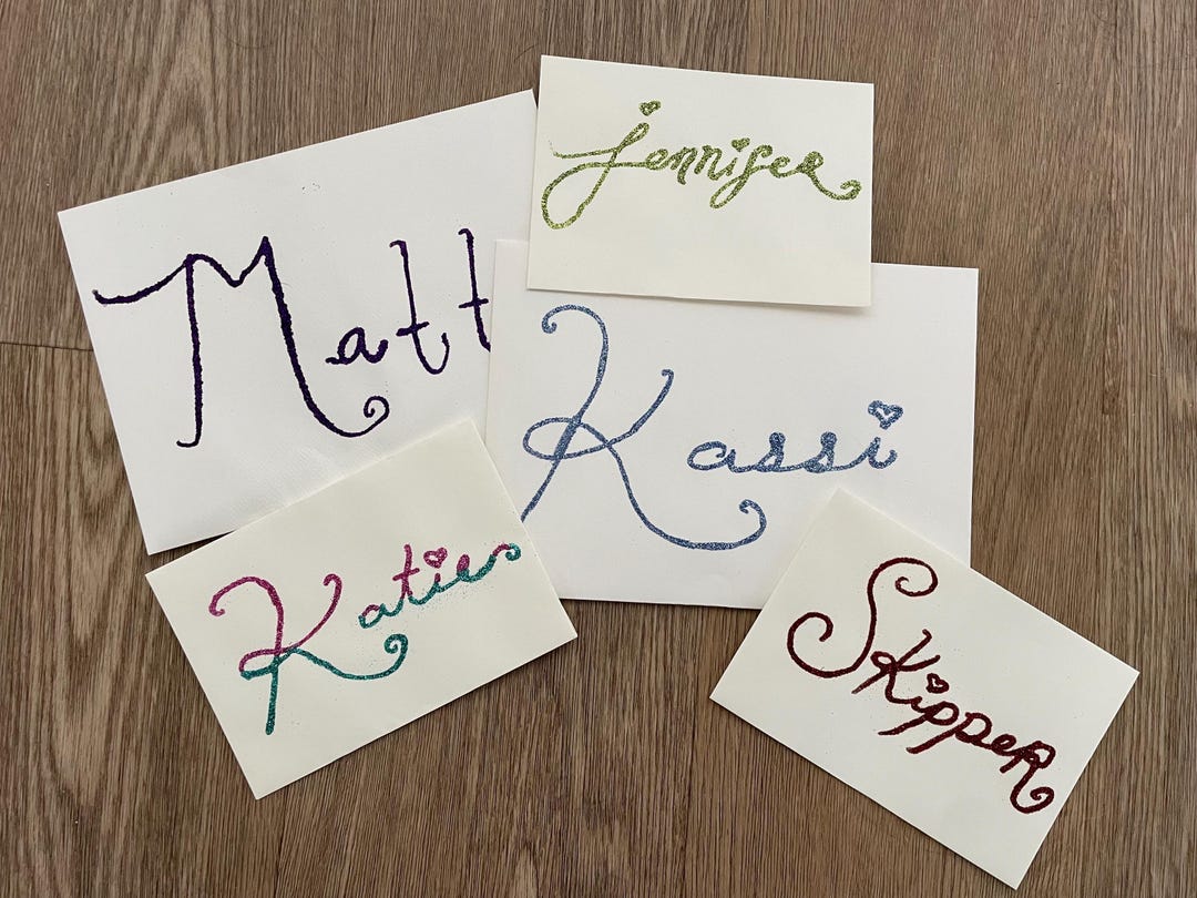 Custom Hand-lettered Glitter Name Envelopes – Personalized Calligraphy ...