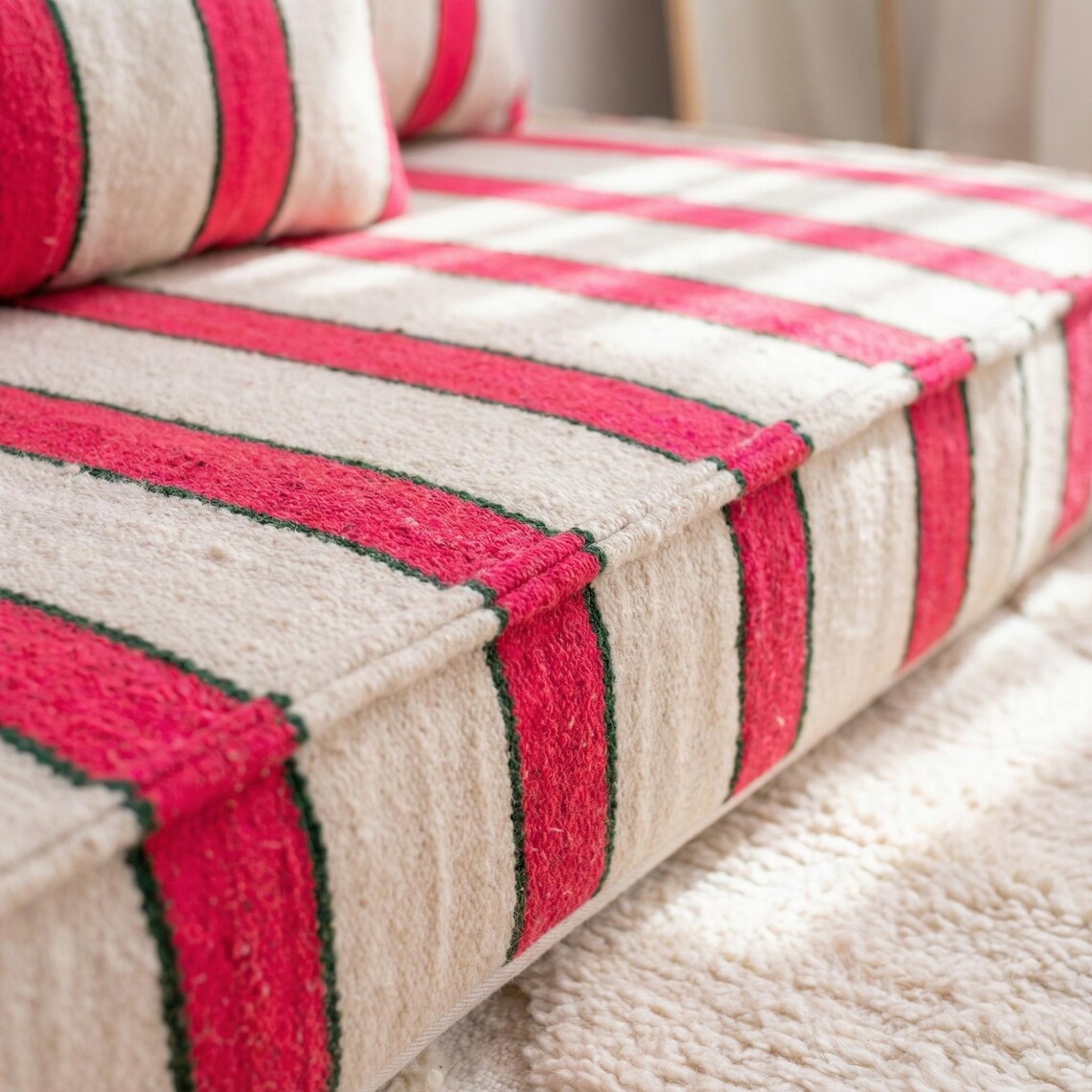 Moroccan Wool Floor Sofa Bed, Handmade Beni Ourain Loveseat, Large ...
