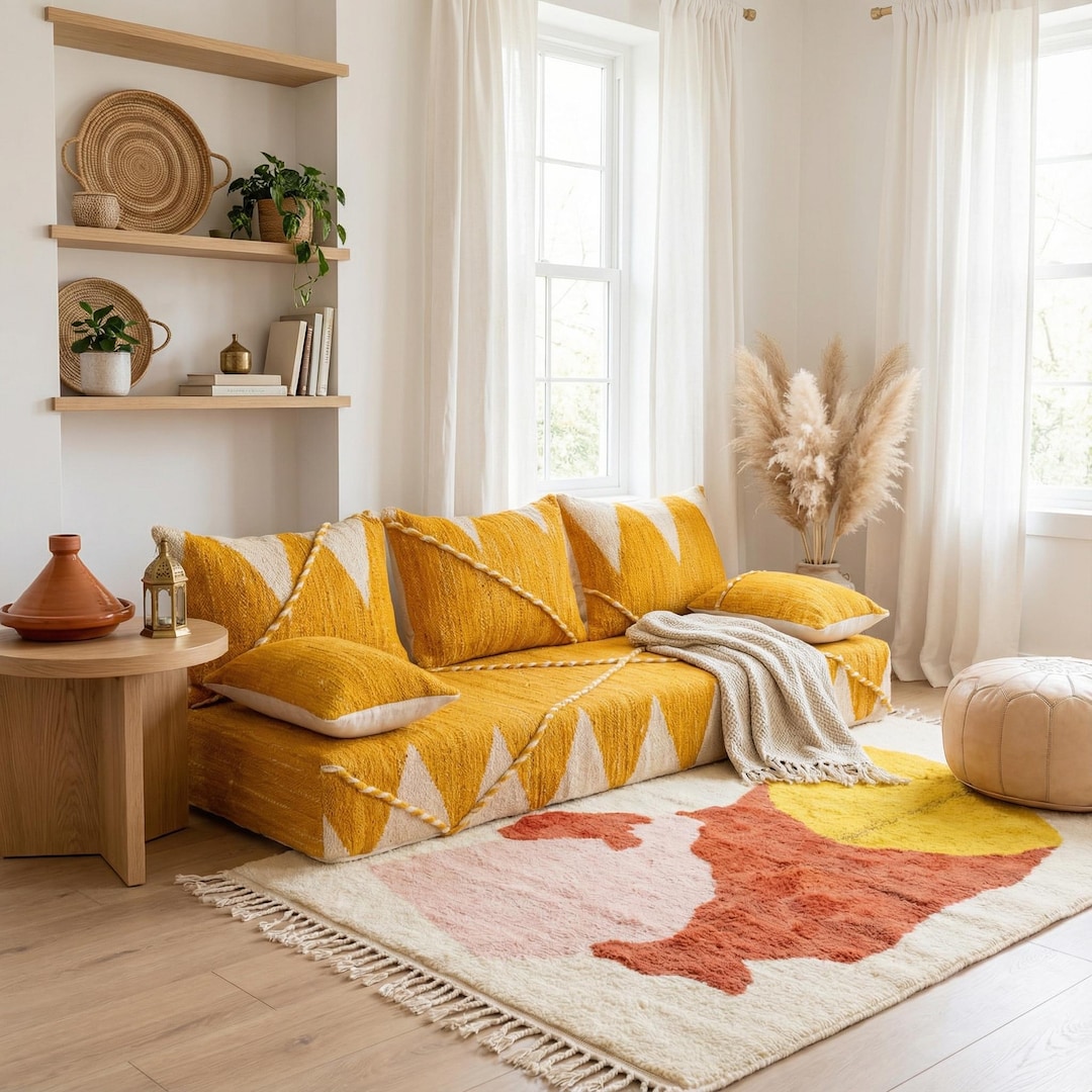 Large Arabic Majlis Sofa, Moroccan Wool Floor Sofa Bed, Handmade Beni ...