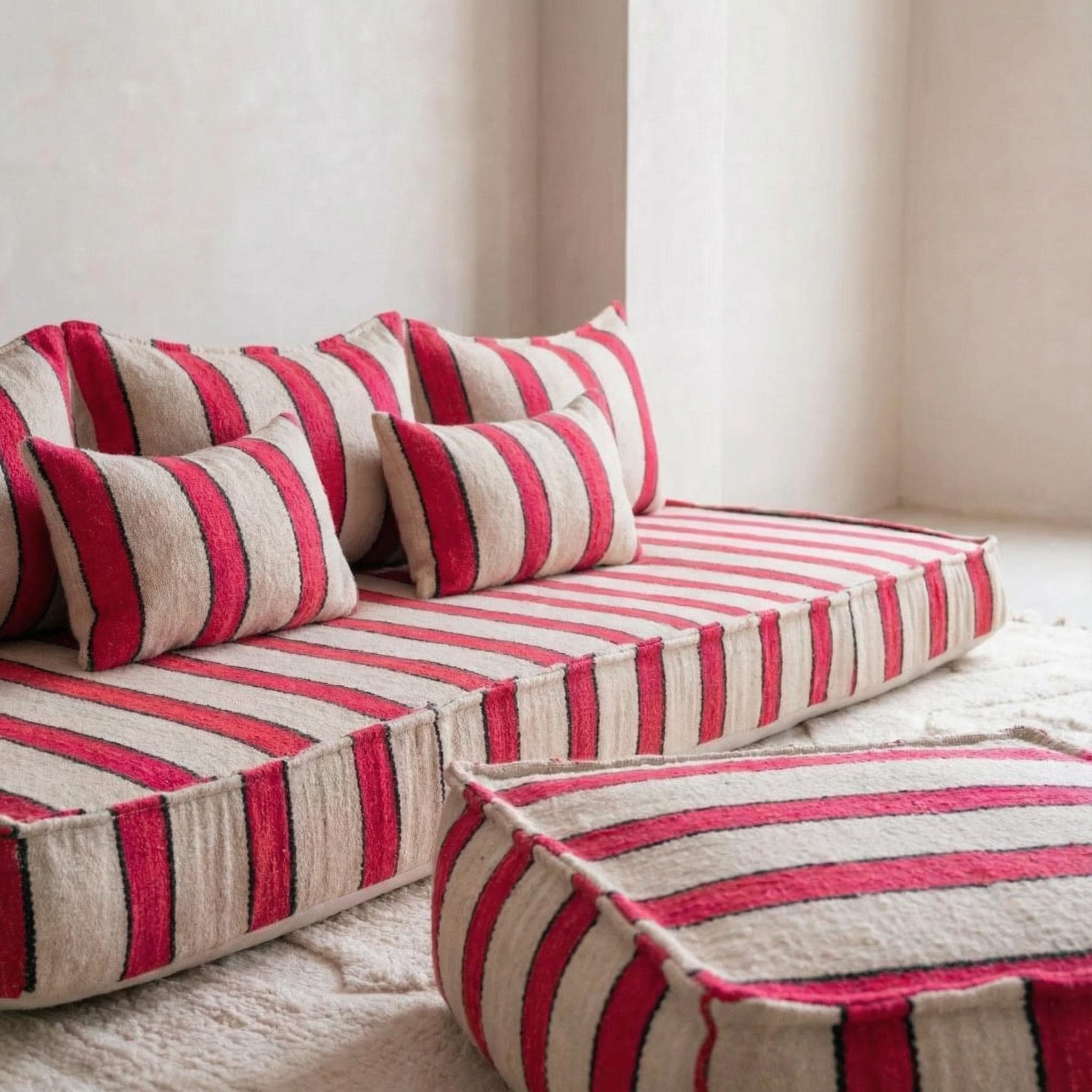 Moroccan Wool Floor Sofa Bed, Handmade Beni Ourain Loveseat, Large ...